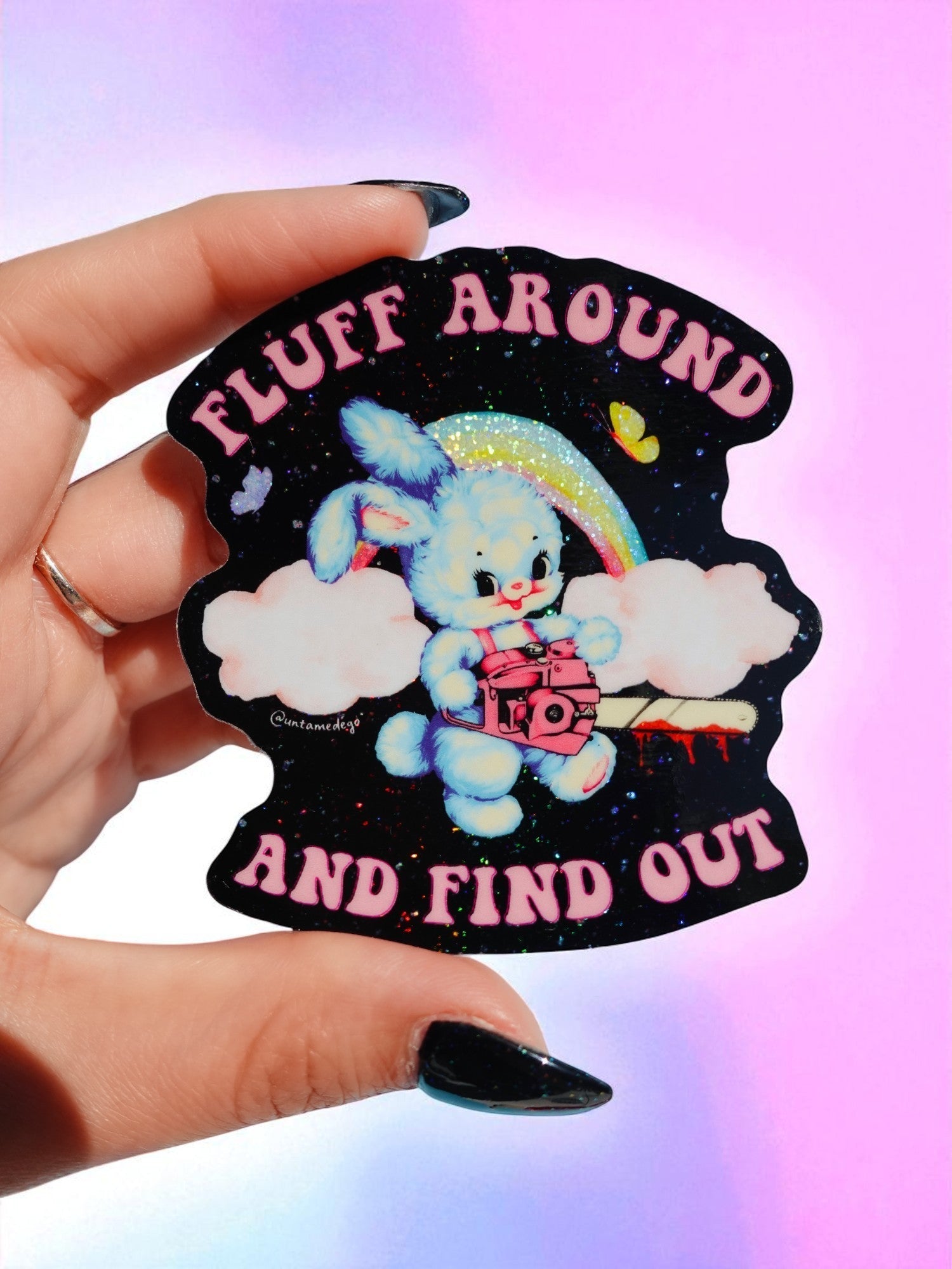 Fluff Around and Find Out – Retro Bunny Glitter Vinyl Sticker – Shut Up ...