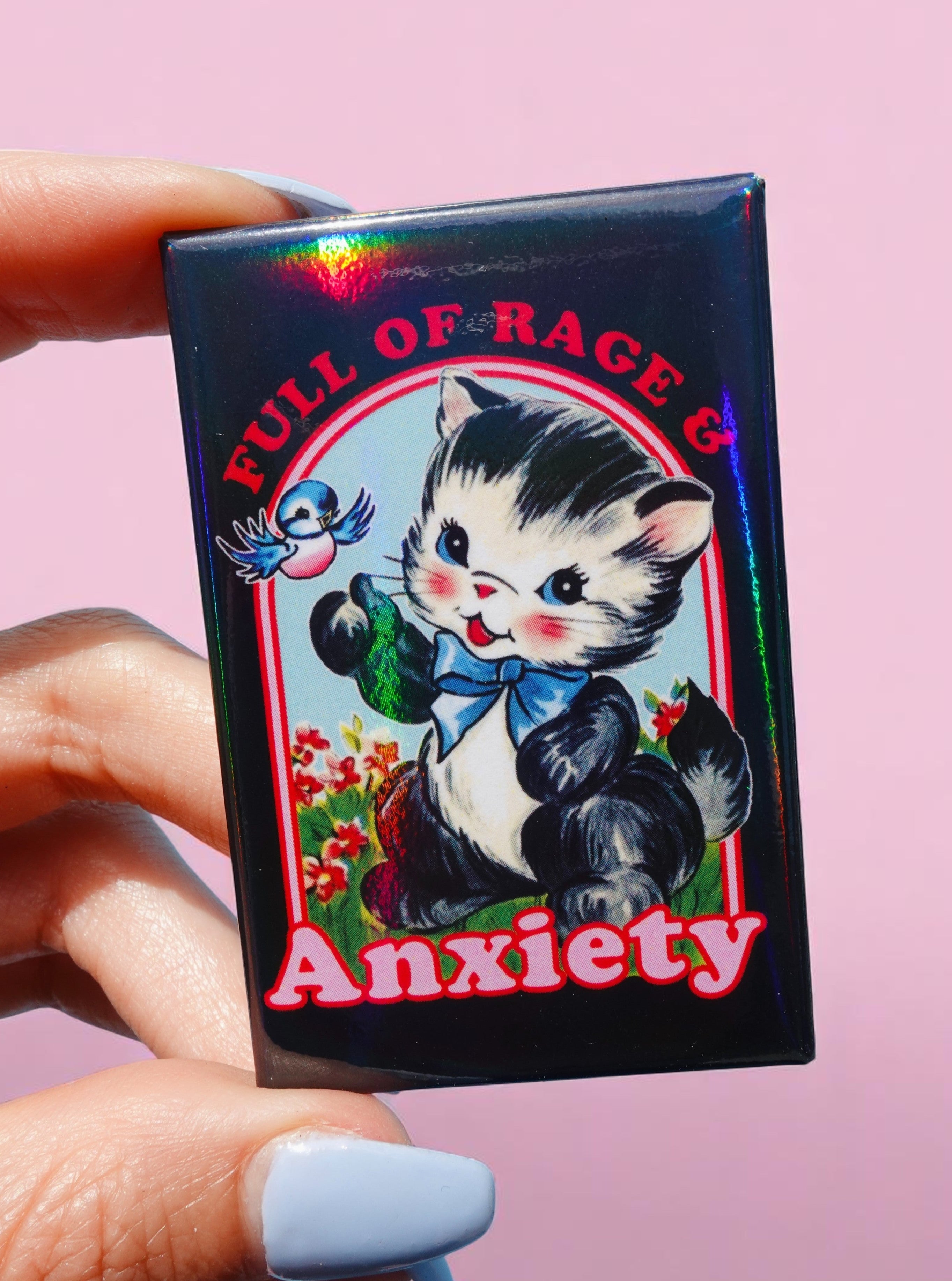 Full of Rage & Anxiety Holographic Pin – Vintage Angry Cat Enamel Pin ...