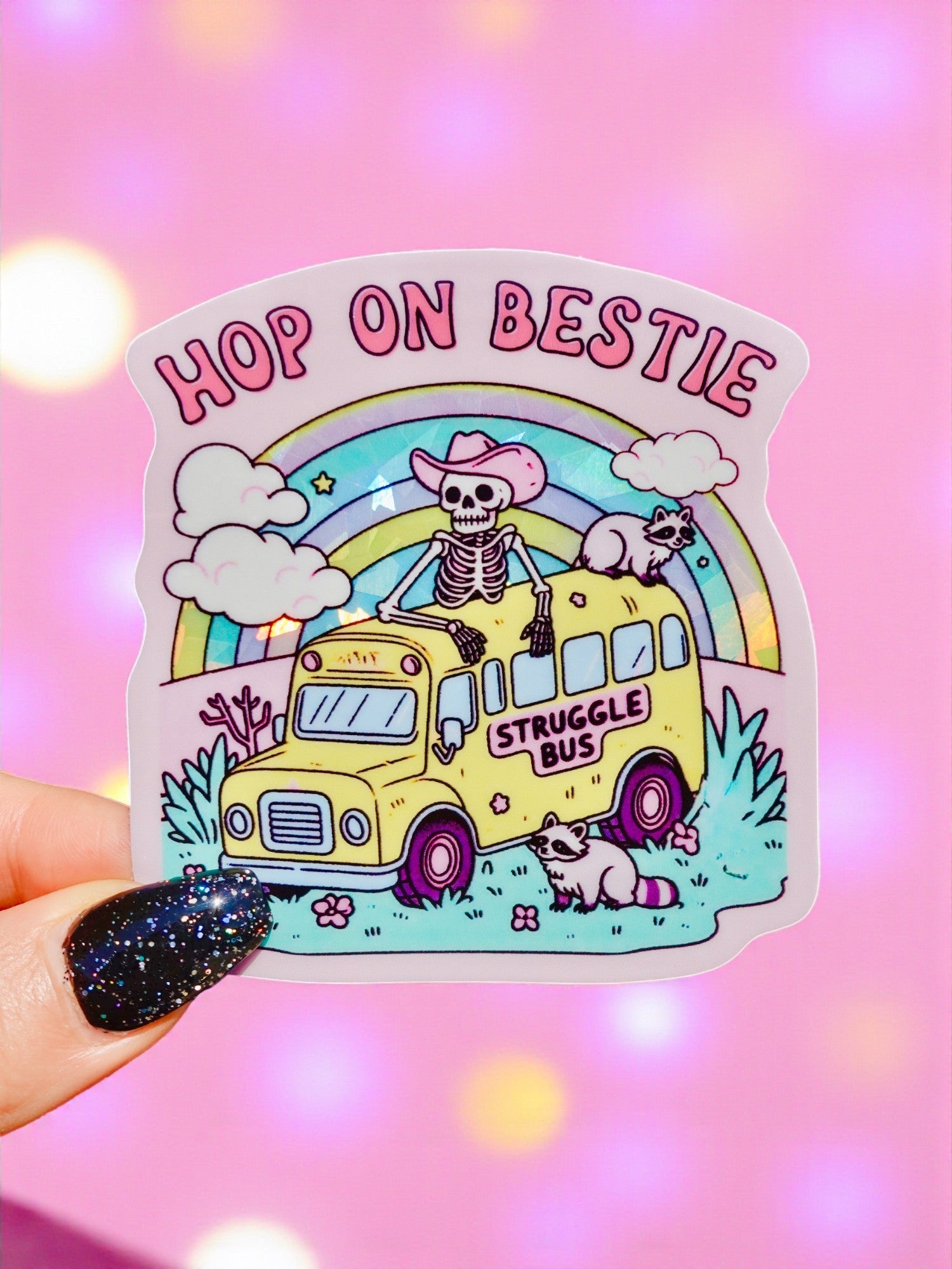 Hop On Bestie Sticker – Funny Struggle Bus Glitter Vinyl Sticker – Shut ...