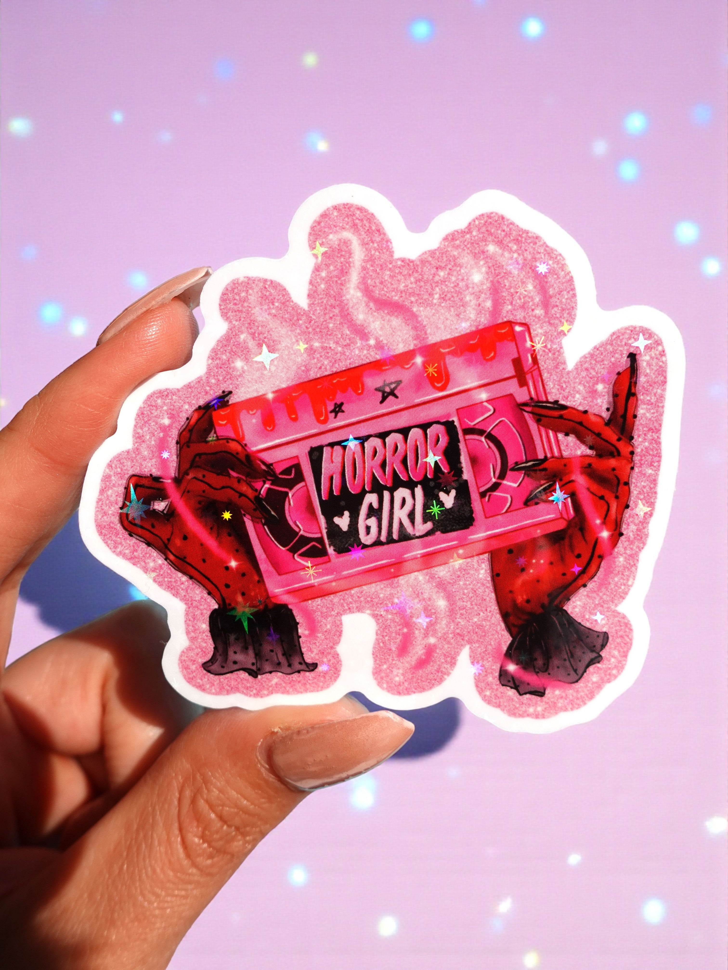 Horror Girl Sticker – Pink VHS Tape Holographic Vinyl Sticker – Shut Up ...